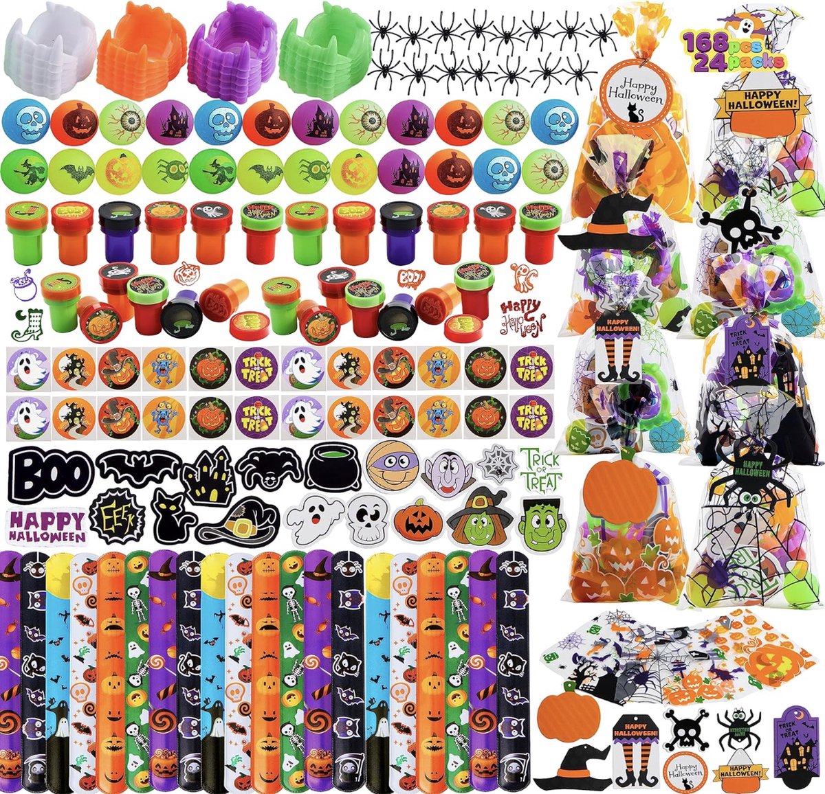 168 stuks Halloween-feestgeschenkset, 24 stuks voorgevulde goody zakjes ...