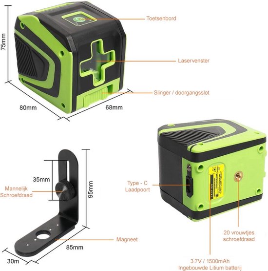 Laser Waterpas - Kruislijnlaser Zelfnivellerend - Bouwlaser 360 Graden ...