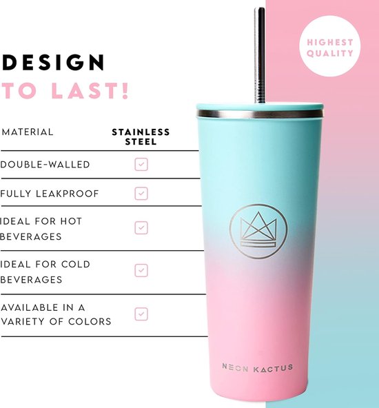 Twist & Shout roestvrijstalen beker, geïsoleerde bekers met rietje en ...