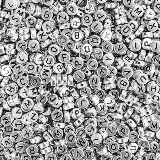 Zilver Acryl Ronde Alfabet Kralen (1000 Pak) – A-Z Letter Kralen van 6 ...