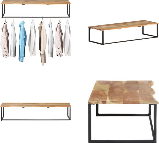 vidaXL Kapstok met schap 100x35x22 cm massief acaciahout - Kapstok ...