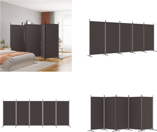 vidaXL Kamerscherm met 5 panelen 433x180 cm stof bruin - Kamerscherm ...