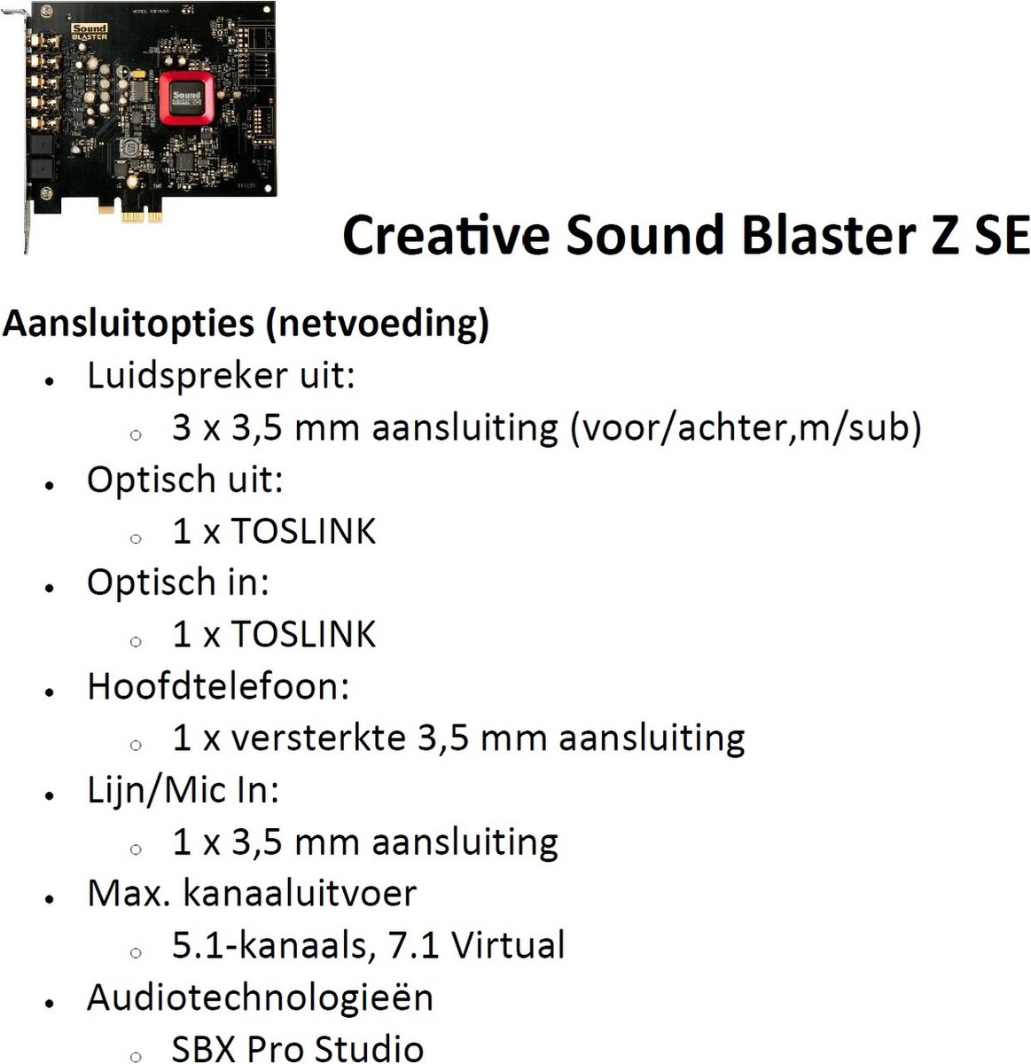 Creative Sound Blaster Z SE interne PCI-e-geluidskaart en DAC, 24-bits / 192 kHz, 116... | bol