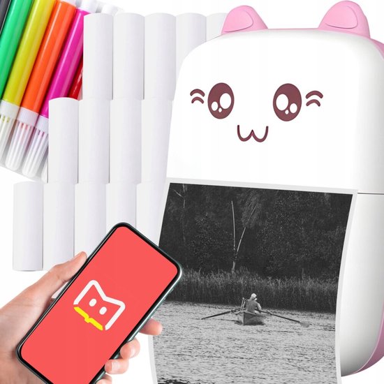 18 in 1 mini draagbare printer set cat - draadloos - roze - inclusief ...