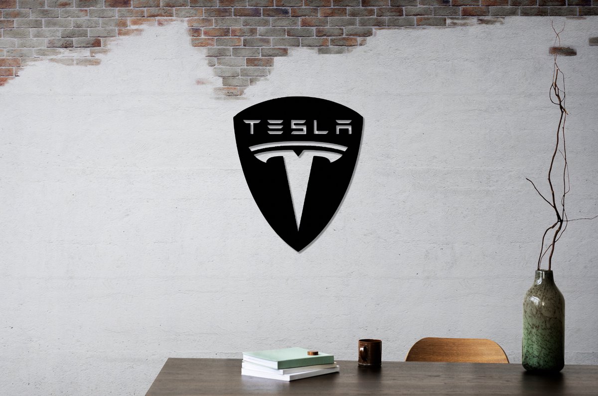 Tesla - Logo - Metaalkunst - Goud - 69 x 84 cm - Auto Decoratie - Muur ...