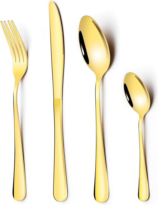 Gouden bestekset voor 6 personen, 24-delig roestvrij staal, met mes ...