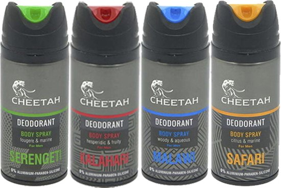 Cheetah Deospray Mix Pakket - 4 x 150ml - Deodorant Spray Voor Mannen ...