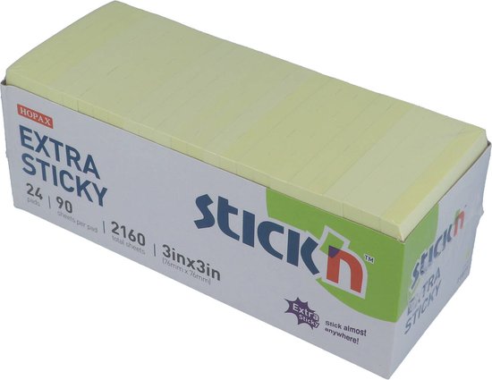 Stick'n Extra Sticky Notes - Pastel geel - 76mm x 76 mm - 24 ...