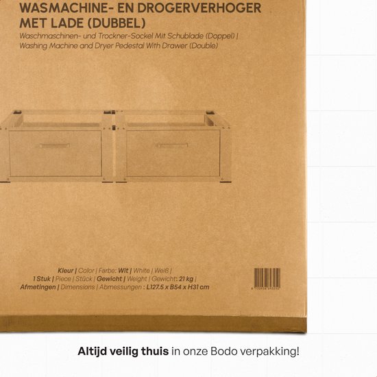 Bodo Wasmachine verhoger - Dubbel - Met lade - Wit - 127x54x31cm | bol