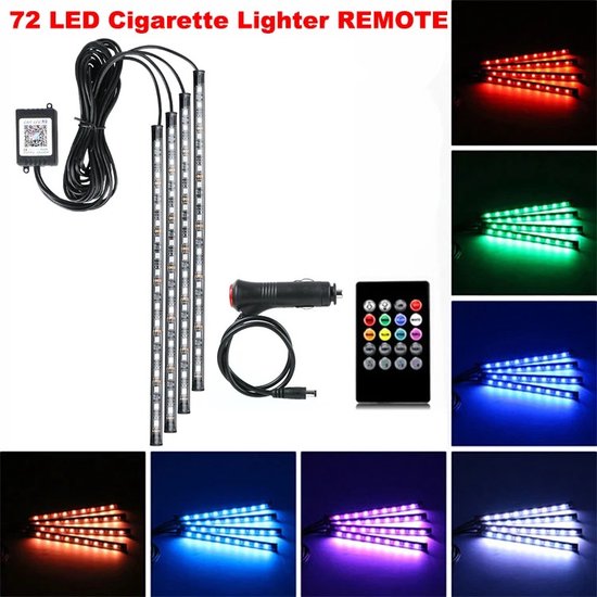 LED verlichting Auto - Interieur - USB aansluiting - RGB 72 leds - Met ...