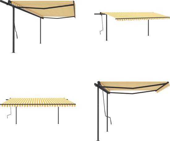 vidaXL Luifel automatisch uittrekbaar met palen 5x3-5 m geel en wit ...