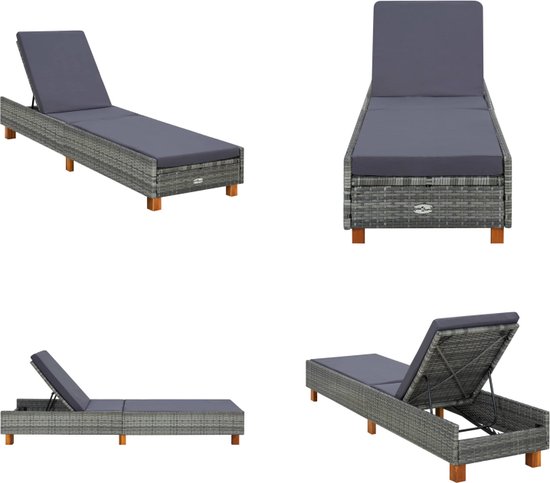 vidaXL Ligbed met kussen poly rattan grijs - Ligbed - Ligbedden ...