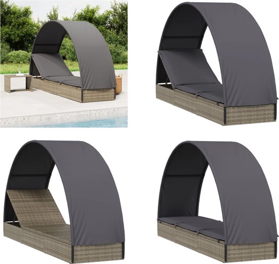 vidaXL Ligbed met rond dak 211x57x140 cm poly rattan grijs - Ligbed ...