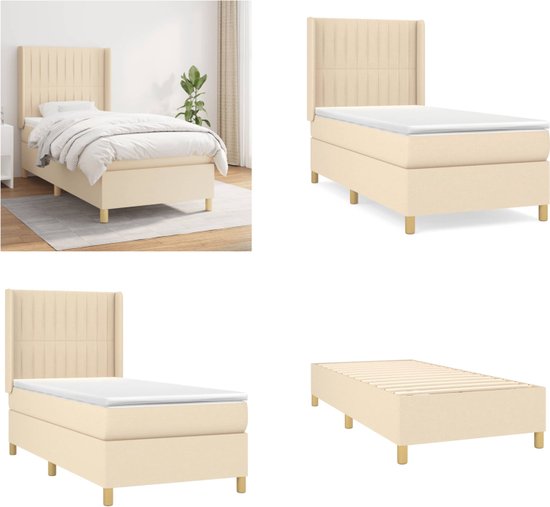 vidaXL Boxspring met matras stof crèmekleurig 90x200 cm - Boxspring ...