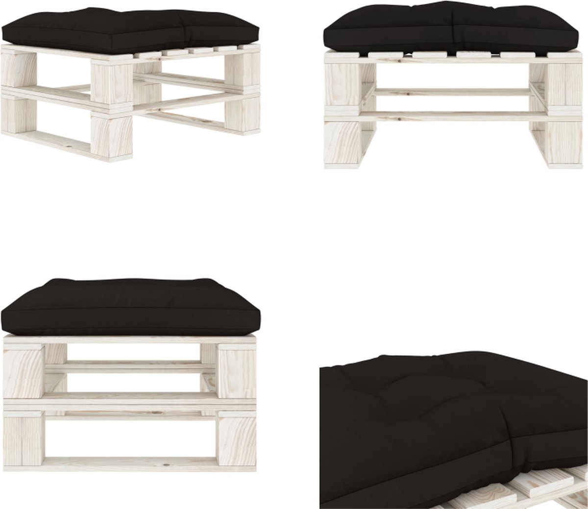 vidaXL Tuinpoef met zwart kussen pallet hout - Poef - Poefs - Poefen ...