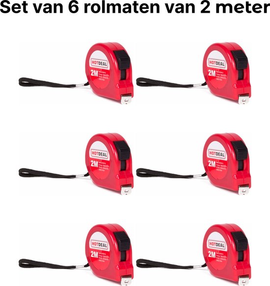 Hotdeal Rolmaat 2 Meter - Set van 6 stuks - Rolmaat 2 Meter - Meetlint ...