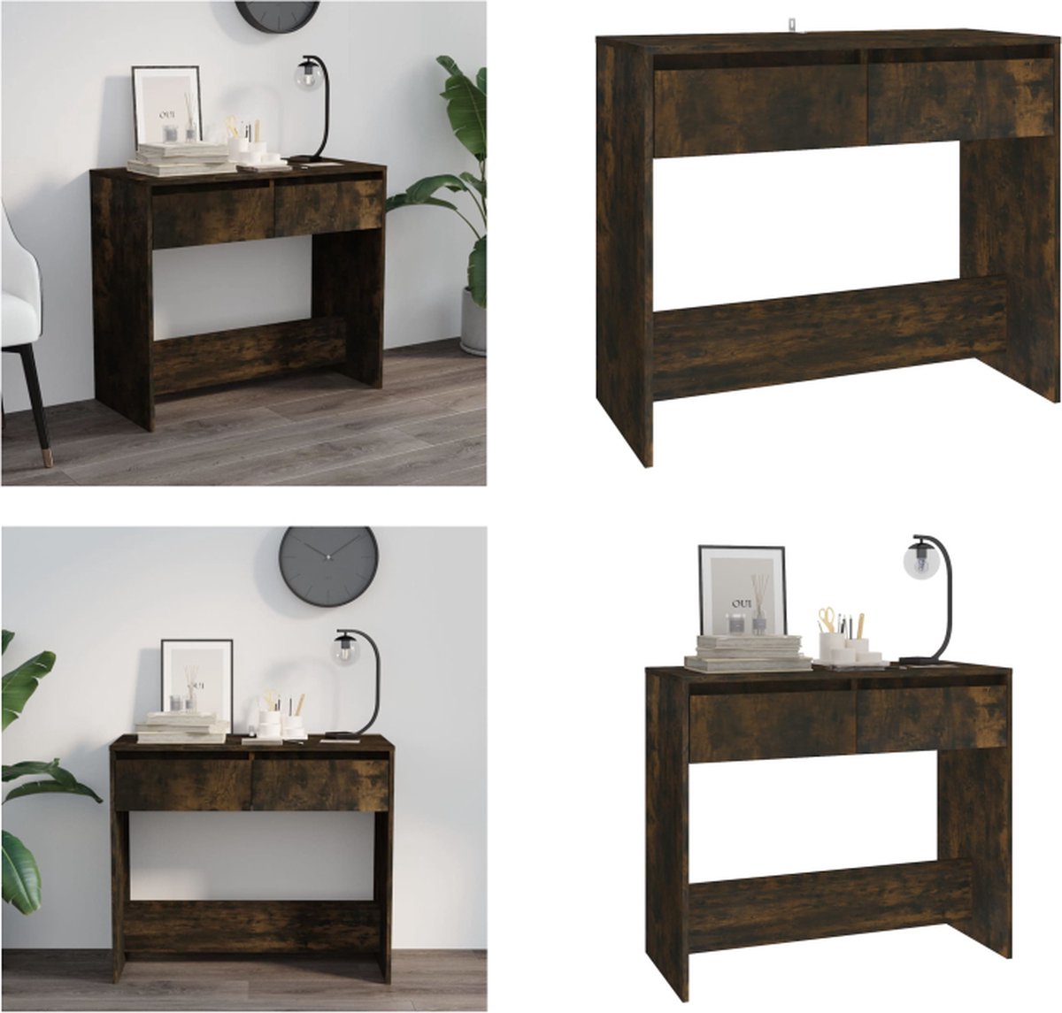 vidaXL Wandtafel 89x41x76-5 cm staal gerook eikenkleurig - Wandtafel ...