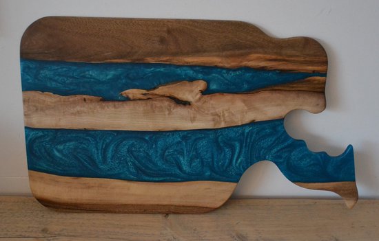 Serveerplank met handvat - Tapasplank - Walnoot hout - Epoxy - Blauw | bol