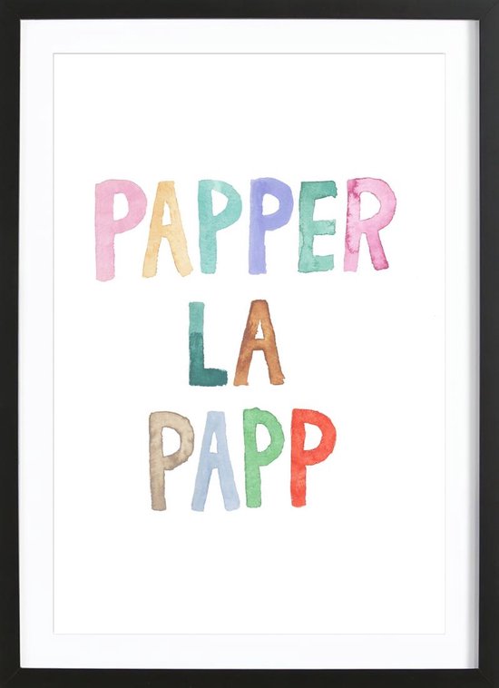 JUNIQE - Poster in premium houten lijst Papperlapapp -60x90 /Wit & | bol