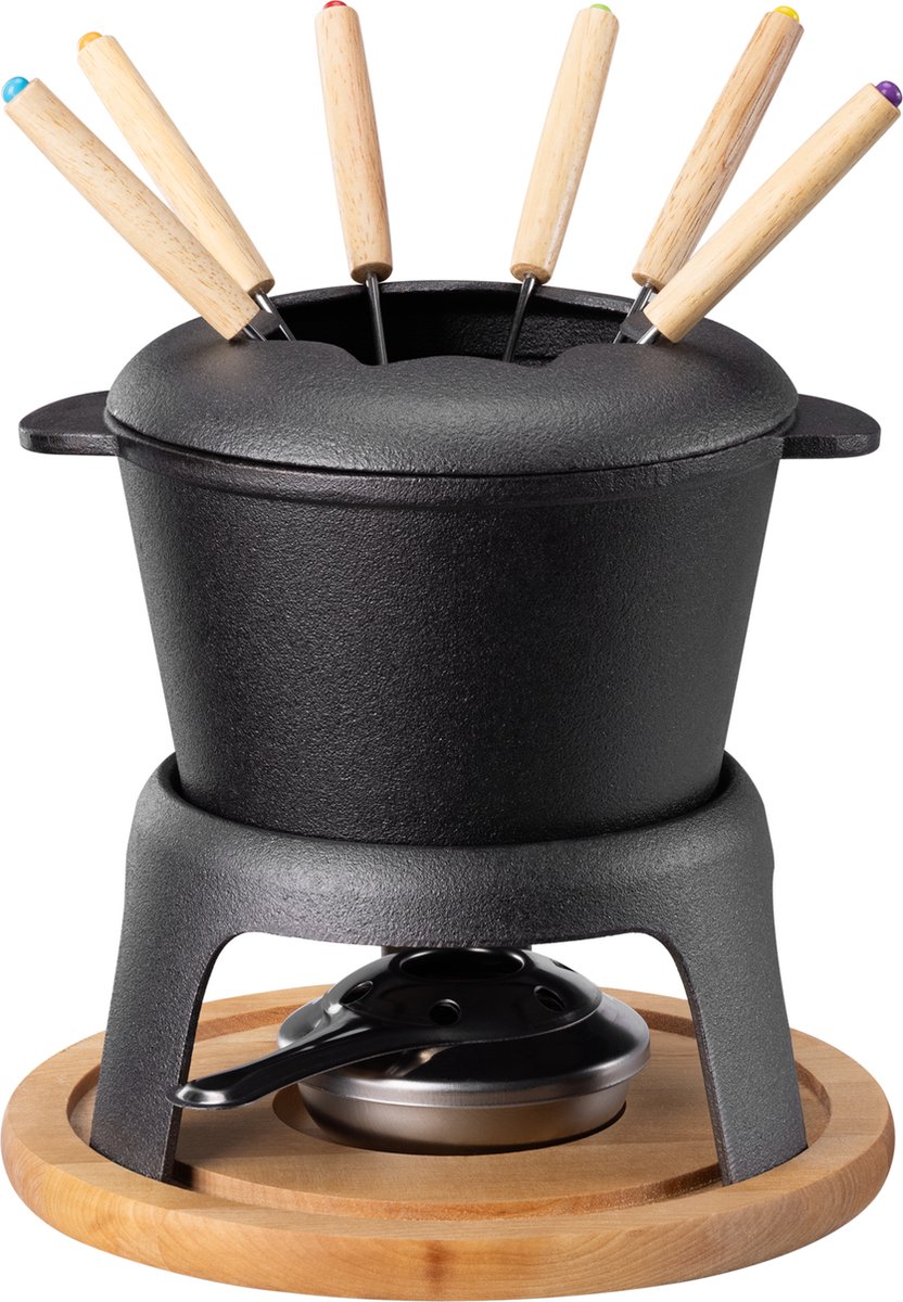 Navaris gietijzeren fondue set ⌀21 cm - Met 6 fonduevorken en brander ...