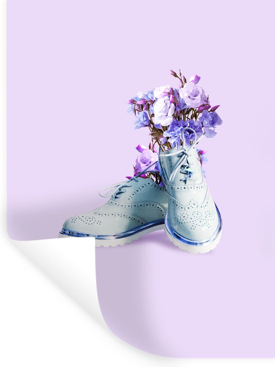 Muurstickers - Sticker Folie - Schoenen - Bloemen - Paars - Blauw ...