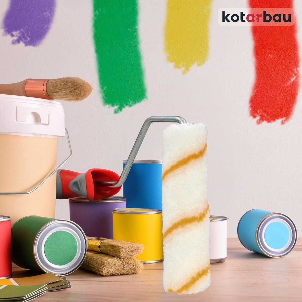 Set van 10 verfrollers, geeldraad, 160 mm, met rubberen handgreep ...