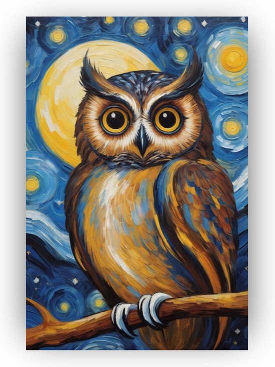 Uil Van Gogh poster - Sterrennacht muurdecoratie - Poster Vincent van ...