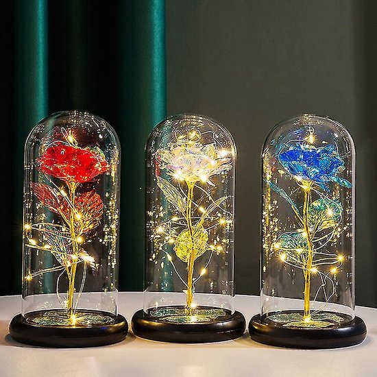 Galaxy Rose Lamp Wit/Rose Met Kleurrijke Led Rozenbloemen In Glazen ...