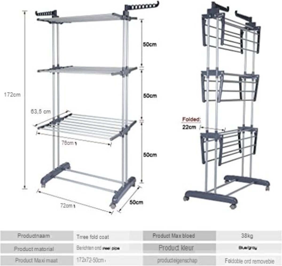 Wasrek Inklapbaar Op Wieltjes - Wasrek Staand - Droogtoren Met Wieltjes ...