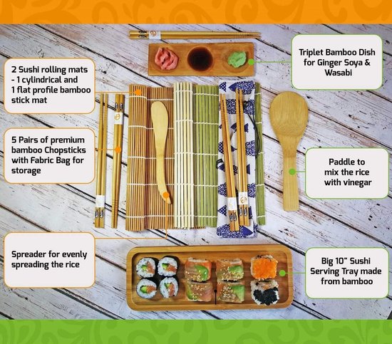Sushi Maken Kit 11-delig - Bamboo Starter Sushi Set rolmat en ...