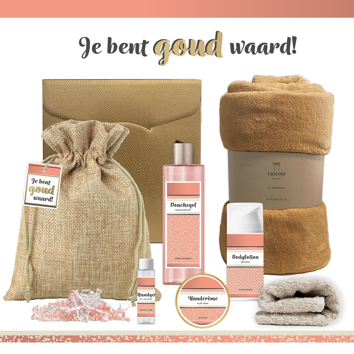 Geschenkset “Je bent goud waard!” - 7 producten - 1070 gram | Luxe Cadeaubox voor haar... | bol