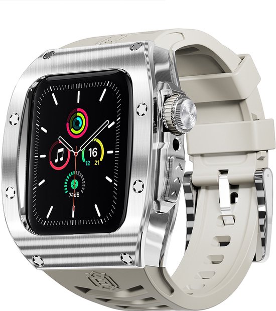 MNCdigi - Super heavy duty All-in Watchband met RVS case - Zilver/wit ...