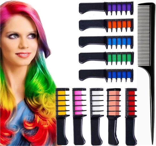 Regenboog Haar Krijt - Tijdelijke haarkleuring met 10 kleuren & kam | bol