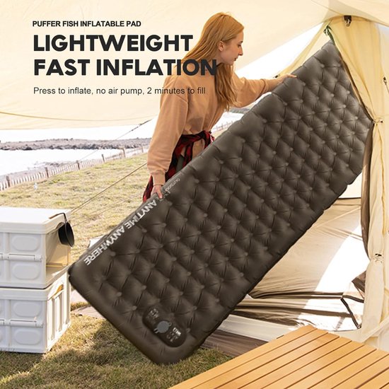 Camping isomat - 2-in-1 opblaasbare campingpads met kussen (197 x 66 cm ...