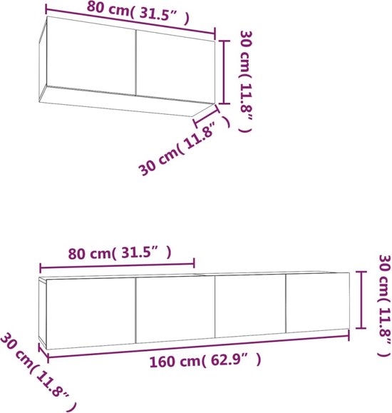 vidaXL TV-meubelset - Betongrijs - 80 x 30 x 30 cm - 3x - Kast ...