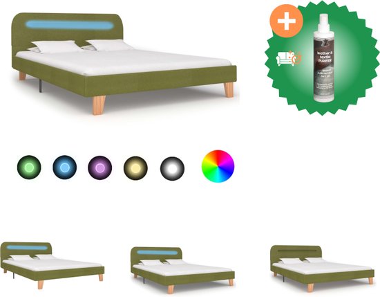 vidaXL Bedframe Klassiek Groen 208x145x80 cm - LED-strip - 140x200 cm ...