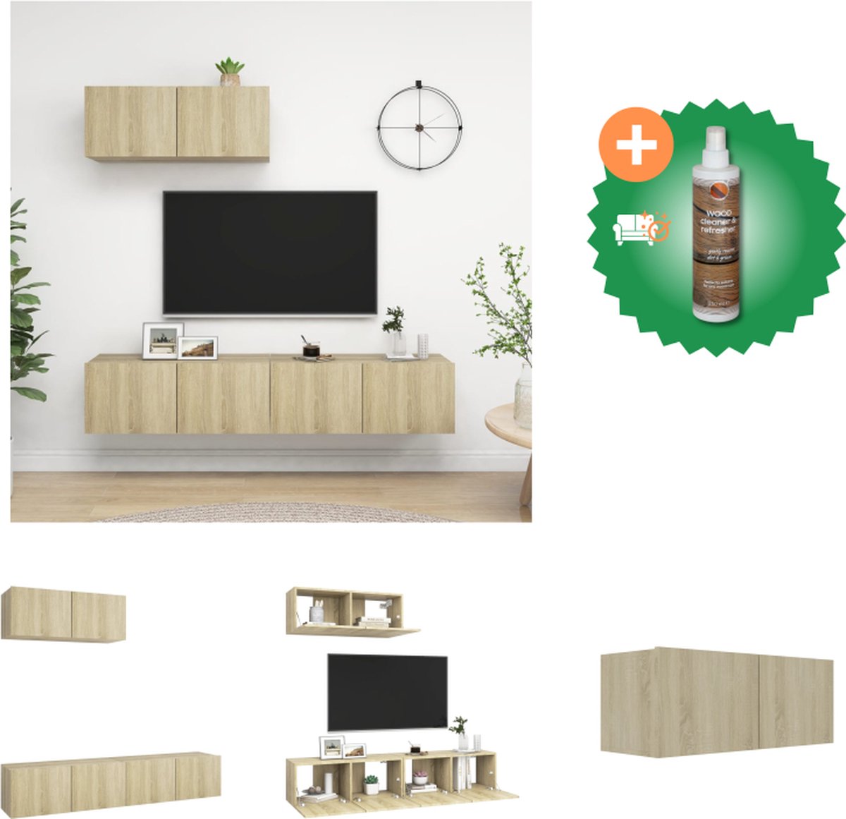 vidaXL Tv-meubelset - Sonoma Eiken - 80 x 30 x 30 cm - 3 x tv-meubel ...