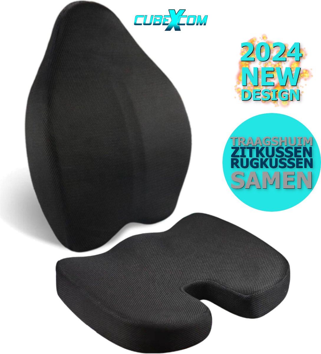 CUBEXCOM® Zitkussen en Rugkussen, Orthopedisch Ergonomisch Traagschuim ...