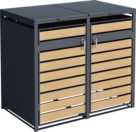 AXI Lucas metalen Containerombouw Antraciet/houtlook - Kliko ombouw voor 2... | bol