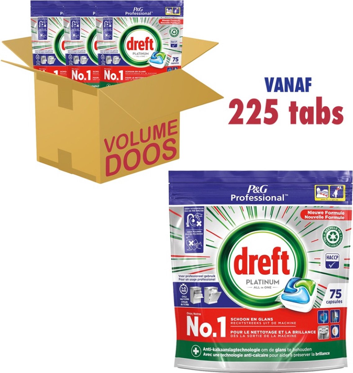 3x Dreft Platinum All In One Vaatwastabletten Regular 75 stuks | bol
