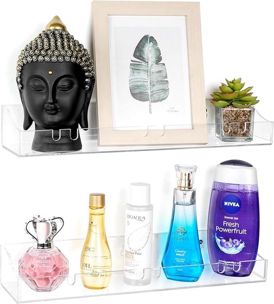 Acryl Zwevende Planken voor Badkamer [2 Pak] - Doorzichtig Plastic Muur ...