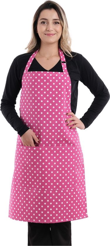 Tavas Sweet Keukenschort Fuchsia met Stippen Professioneel Verstelbaar ...
