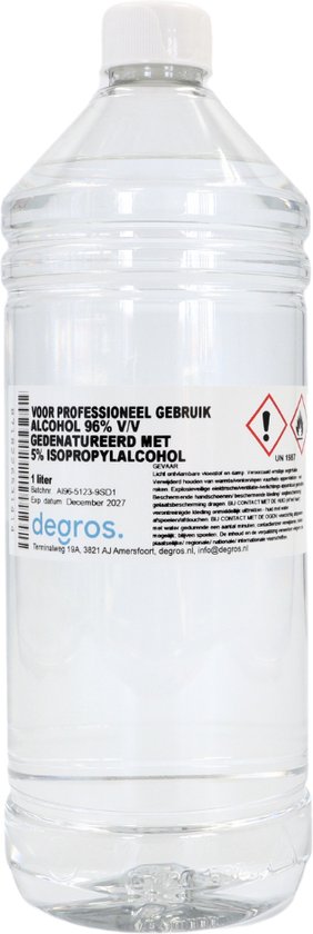 Alcohol 96 procent 1ltr (5% isopropyl) Degros | bol