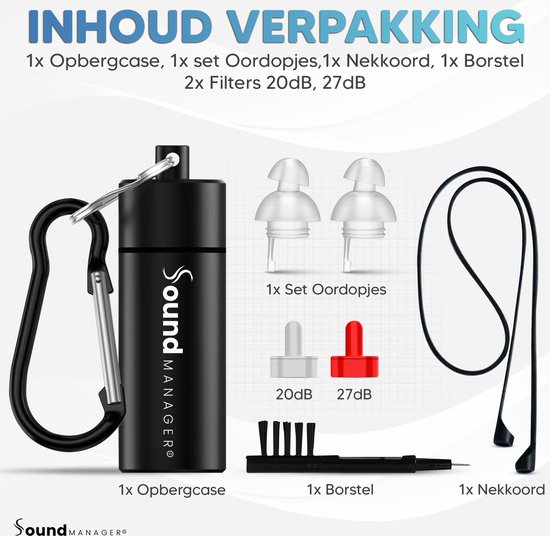 Soundmanager - XL set - Earplugs - Oordoppen - 2 Verwisselbare filters - SNR 20 dB, 27... | bol
