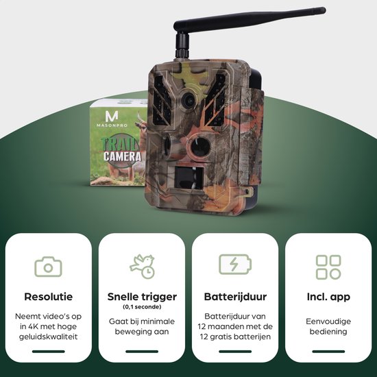 MasonPro WildCamera - Wildcamera met Nachtzicht - Wildcamera voor ...