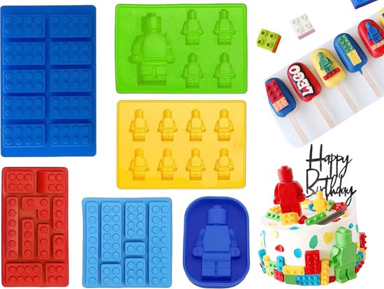 Siliconen bakvorm lego - Set van 6 - Legoblokjes en poppetjes ...
