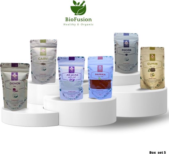 Tunesische Kruiden set 5 -- 6 soorten: Komijn- Knoflook - zwarte peper ...