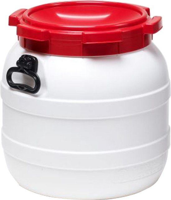 Waterkluis - Wijdmondvat 42 liter wit met rood deksel - 2 grepen | bol
