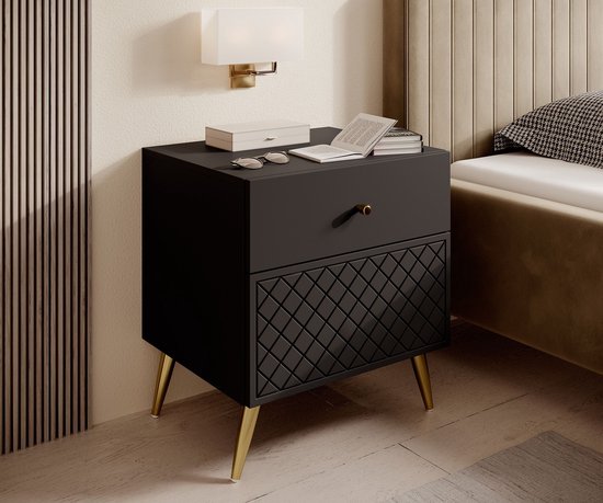 Meubella - Nachtkastje Tadeo - Zwart - 50 cm | bol