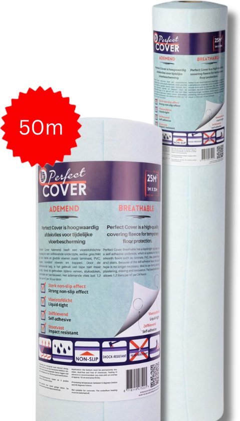 Perfect Cover® Ademend Afdekvlies | 50m² Zelfklevend, Ademend en ...